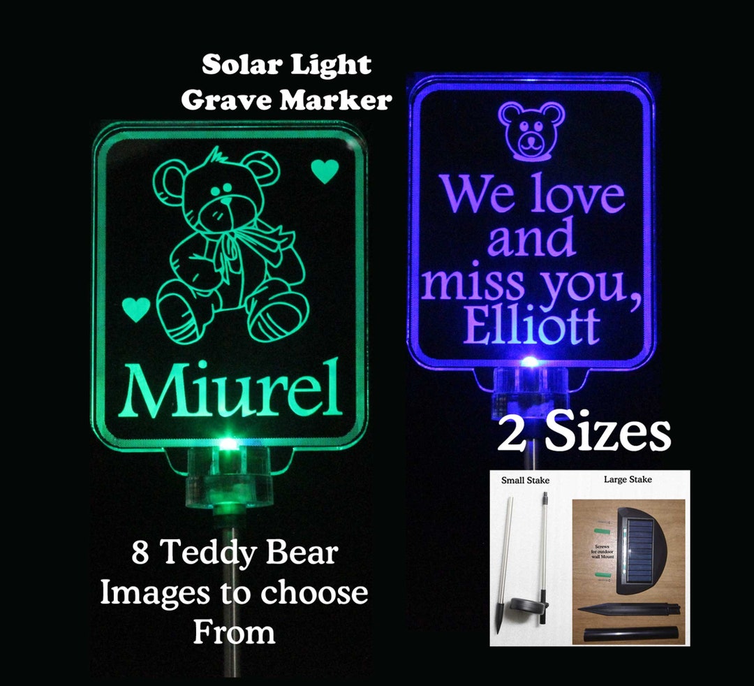 Personalized Custom Teddy Bear Solar Light Grave Marker - Etsy