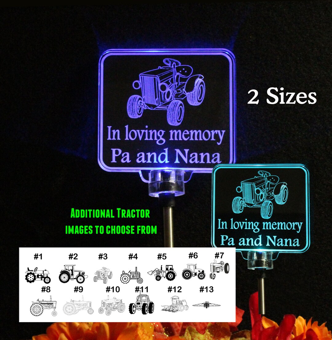 Personalized Tractor Solar Light Grave Marker: Laser Engraved Memorial ...