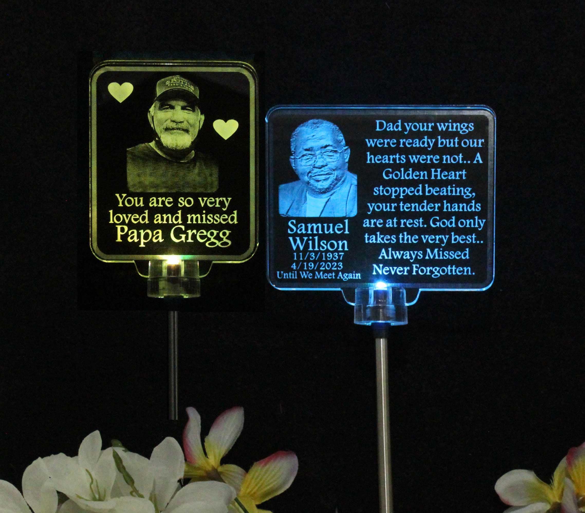 Custom Engraved Photo Solar Memorial Light - Grave Marker Tribute - Etsy
