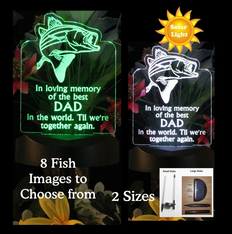 Loss of Father Gift, Memorial Plaque, Personalized Bass Fish Solar ...