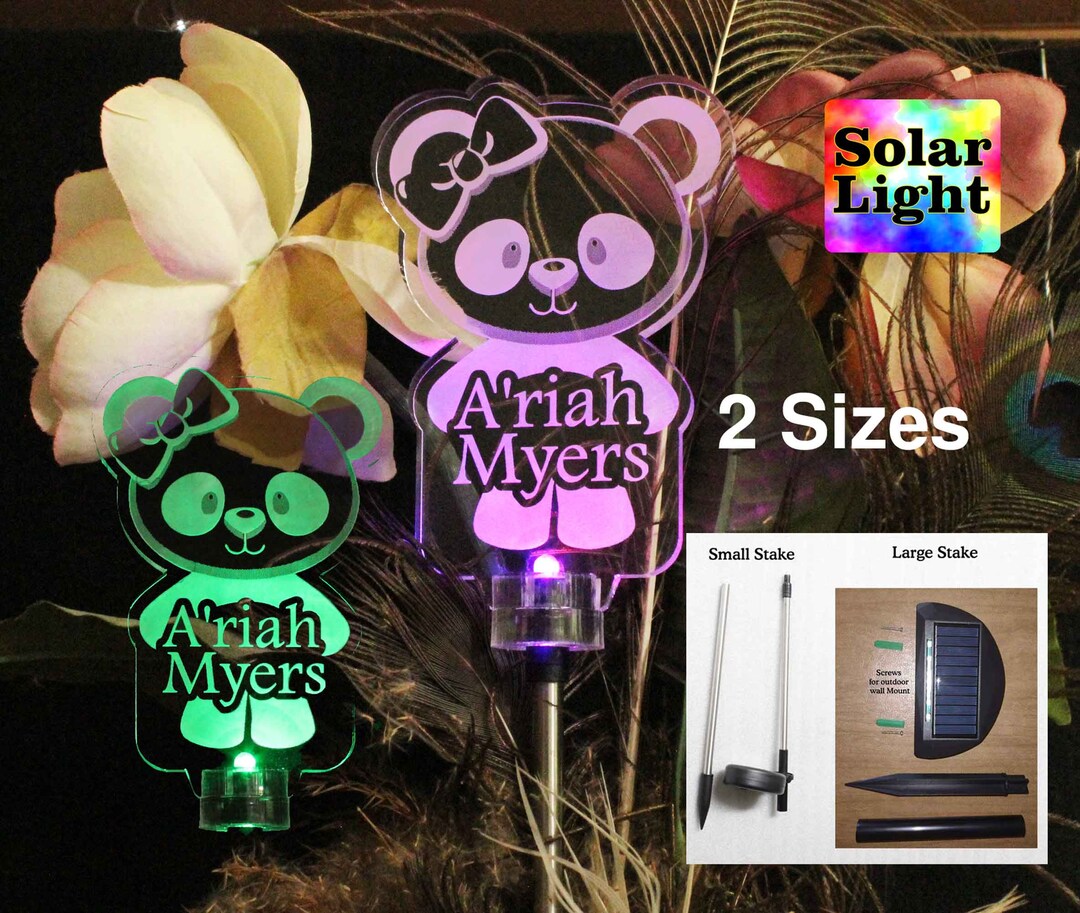 Personalized Panda Bear Grave Marker Solar Light, Outdoor Light ...