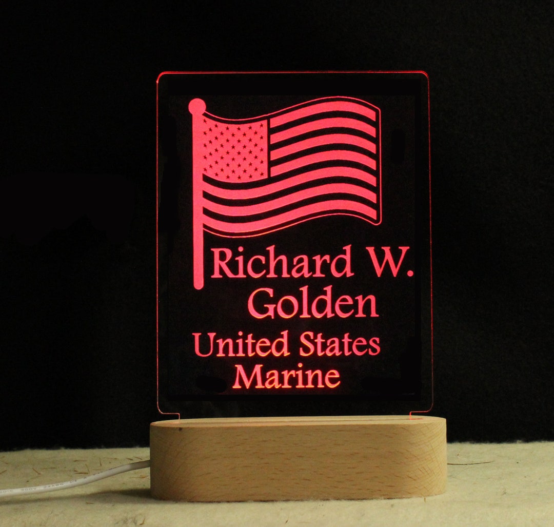 Personalized American Flag Night Light, Table Top Light on Wood Base ...
