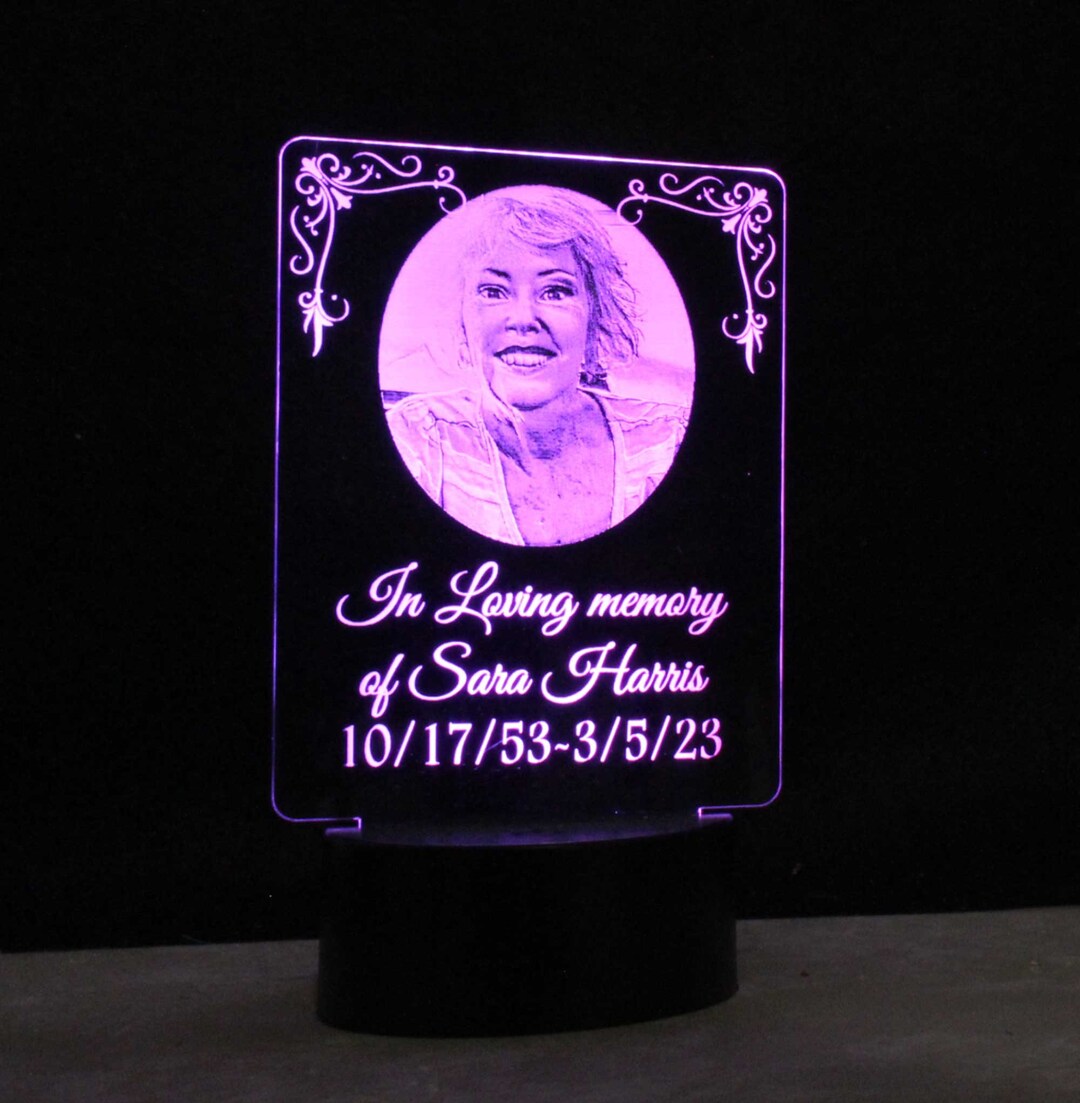 Personalized Photo Etched Night Light, Sympathy Gift, Lighted Memorial ...