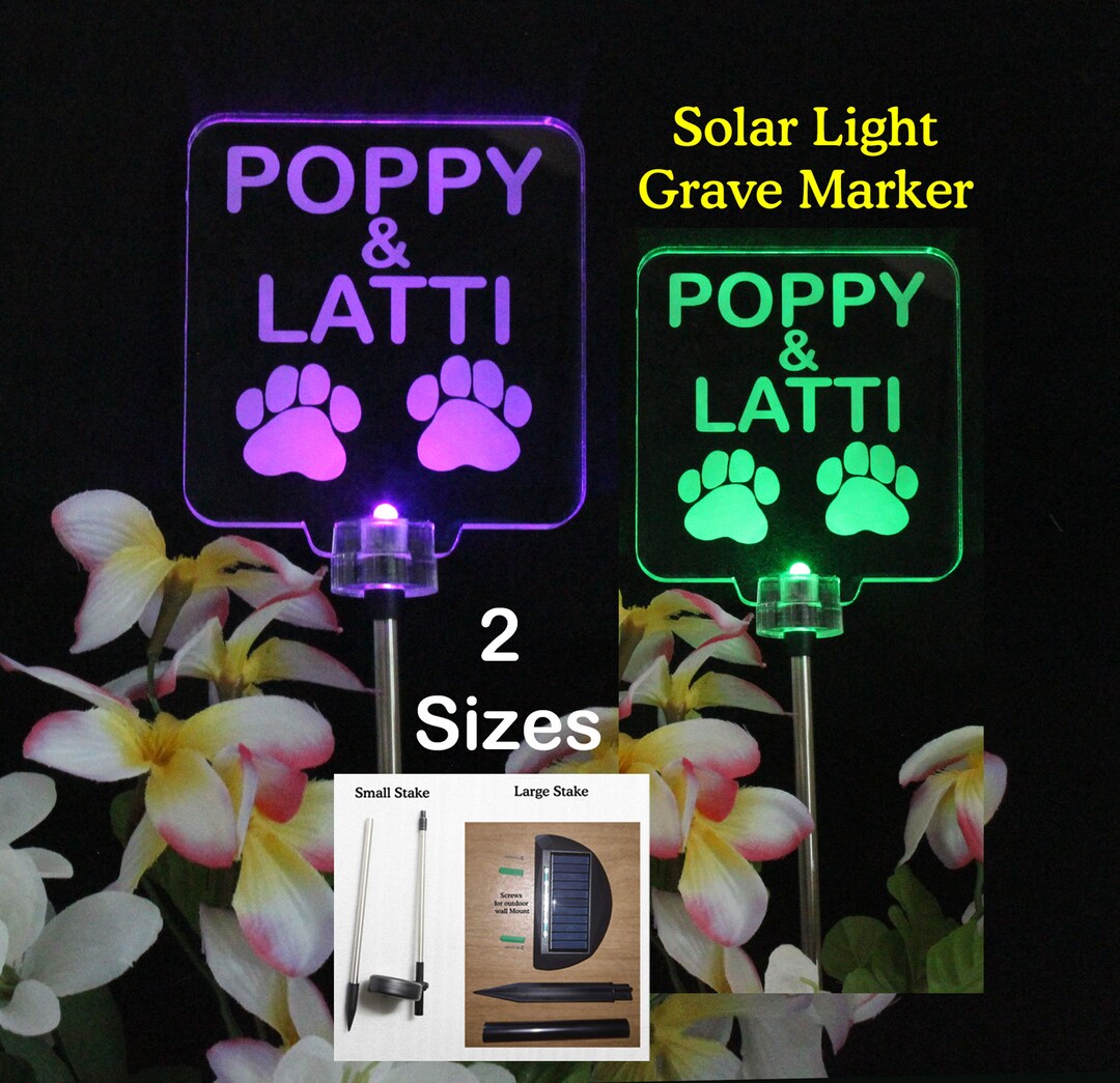 Personalized Pet Memorial Solar Light: Engraved Paw Print Grave Marker ...