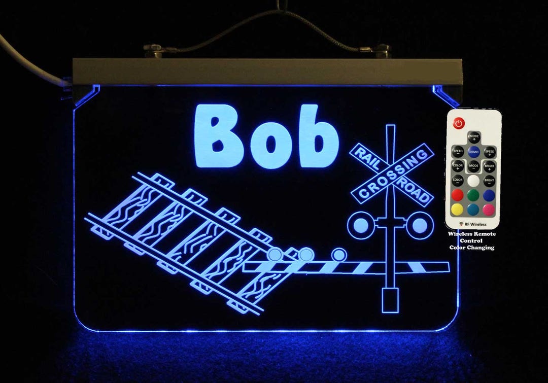 Lighted Train Railroad Crossing Personalized LED Sign, Kids Gift ...
