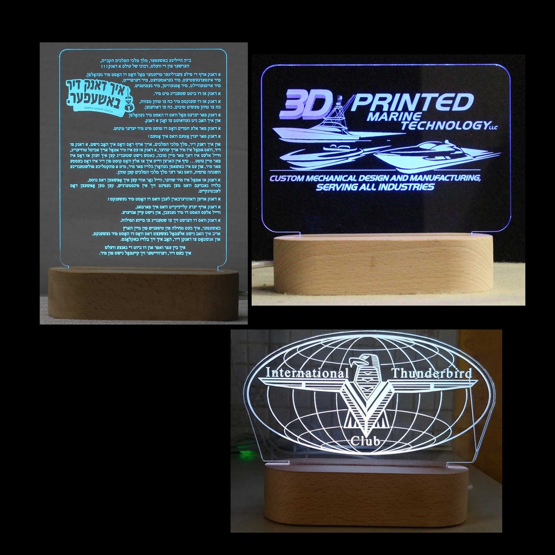 Personalized Lighted Sign With Wood Base, Multicolor Light-usb/110v ...