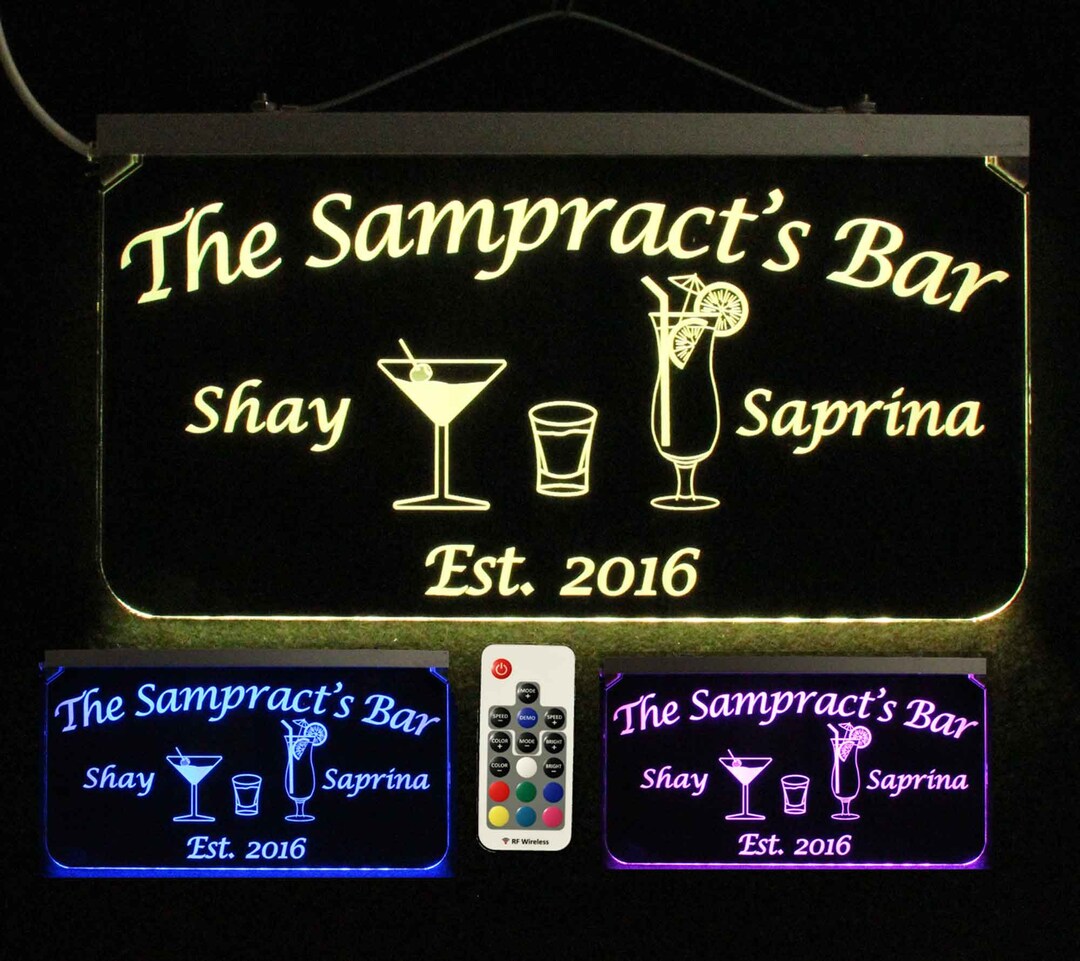 Personalized Lighted Bar Sign, Edge Lit Man Cave Sign With Martin Glass ...