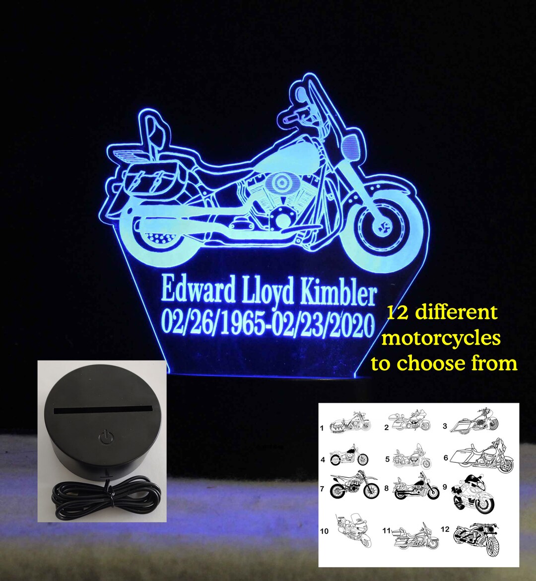 Sympathy Gift, Motorcycle Night Light, Memorial Plaque, Loss of Dad ...