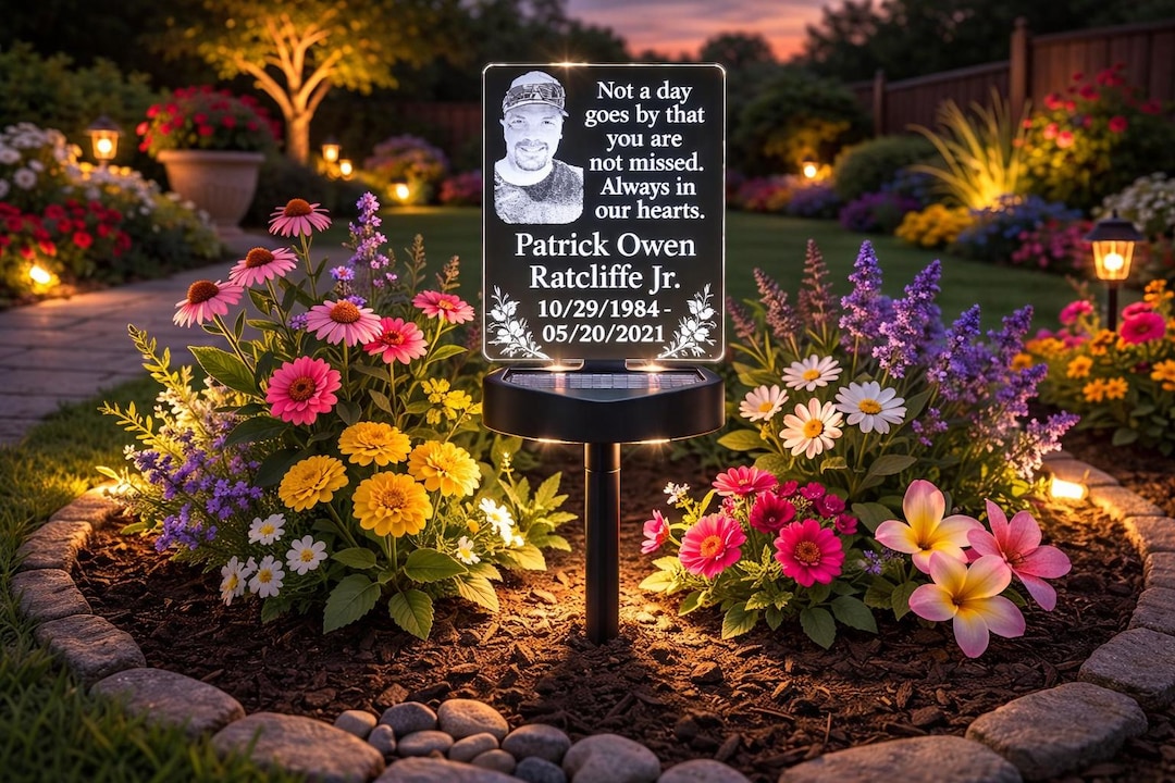 Personalized Solar Light Memorial Marker With Photo Engraving, Custom ...