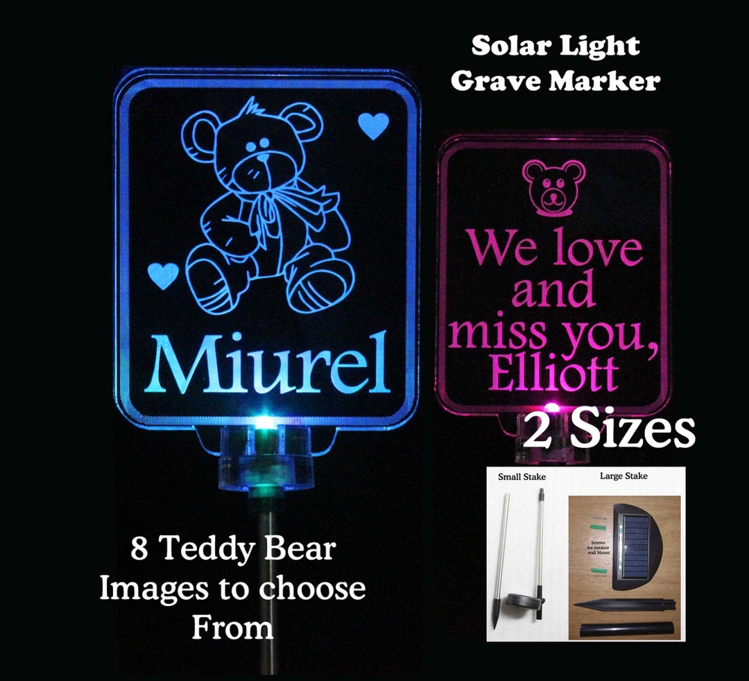 Teddy Bear Personalized Solar Light, Grave Marker, Memorial Gift ...
