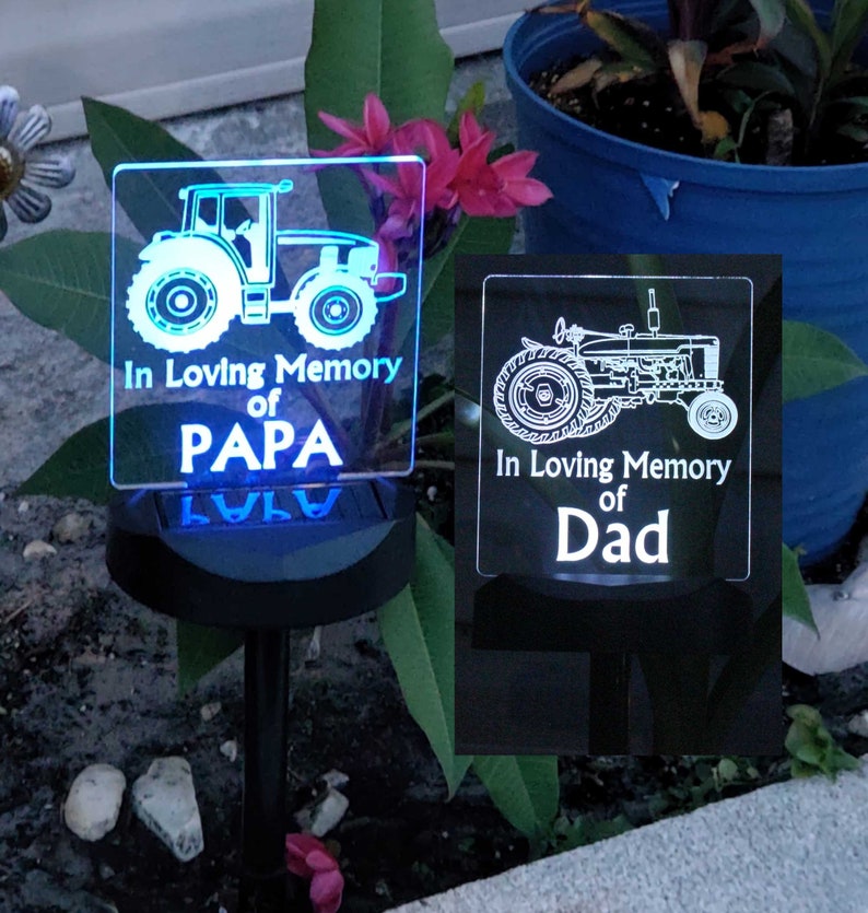 Personalized Tractor Solar Light Grave Marker: Laser Etched Memorial ...