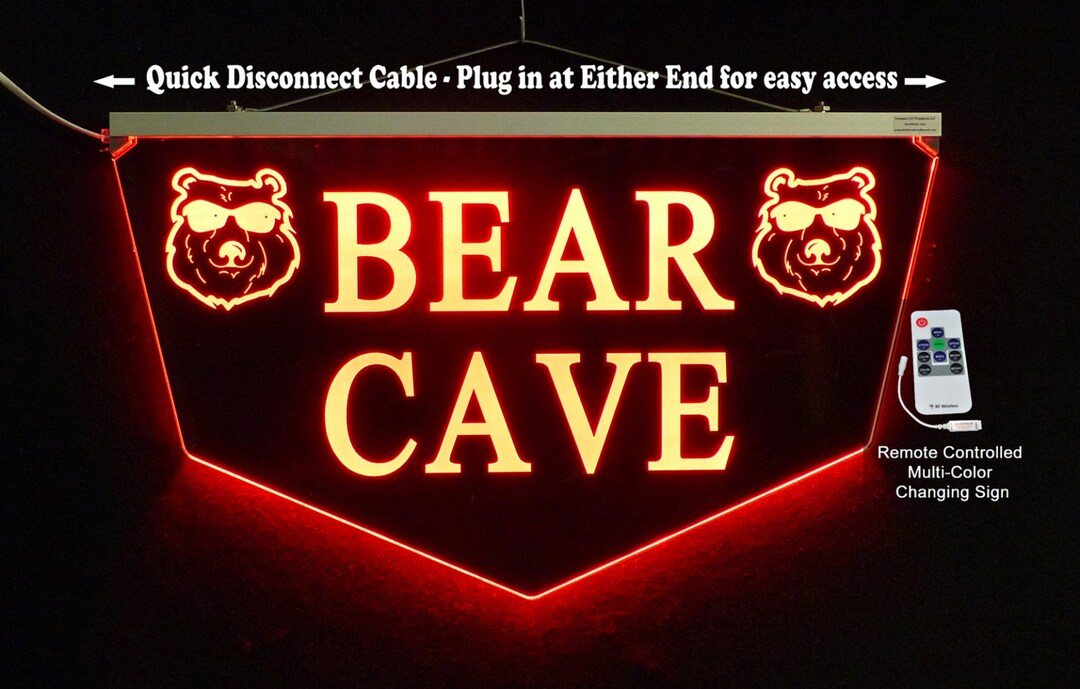 Personalized LED Bear Cave Sign, Remote Controlled, Custom Edge Lit ...