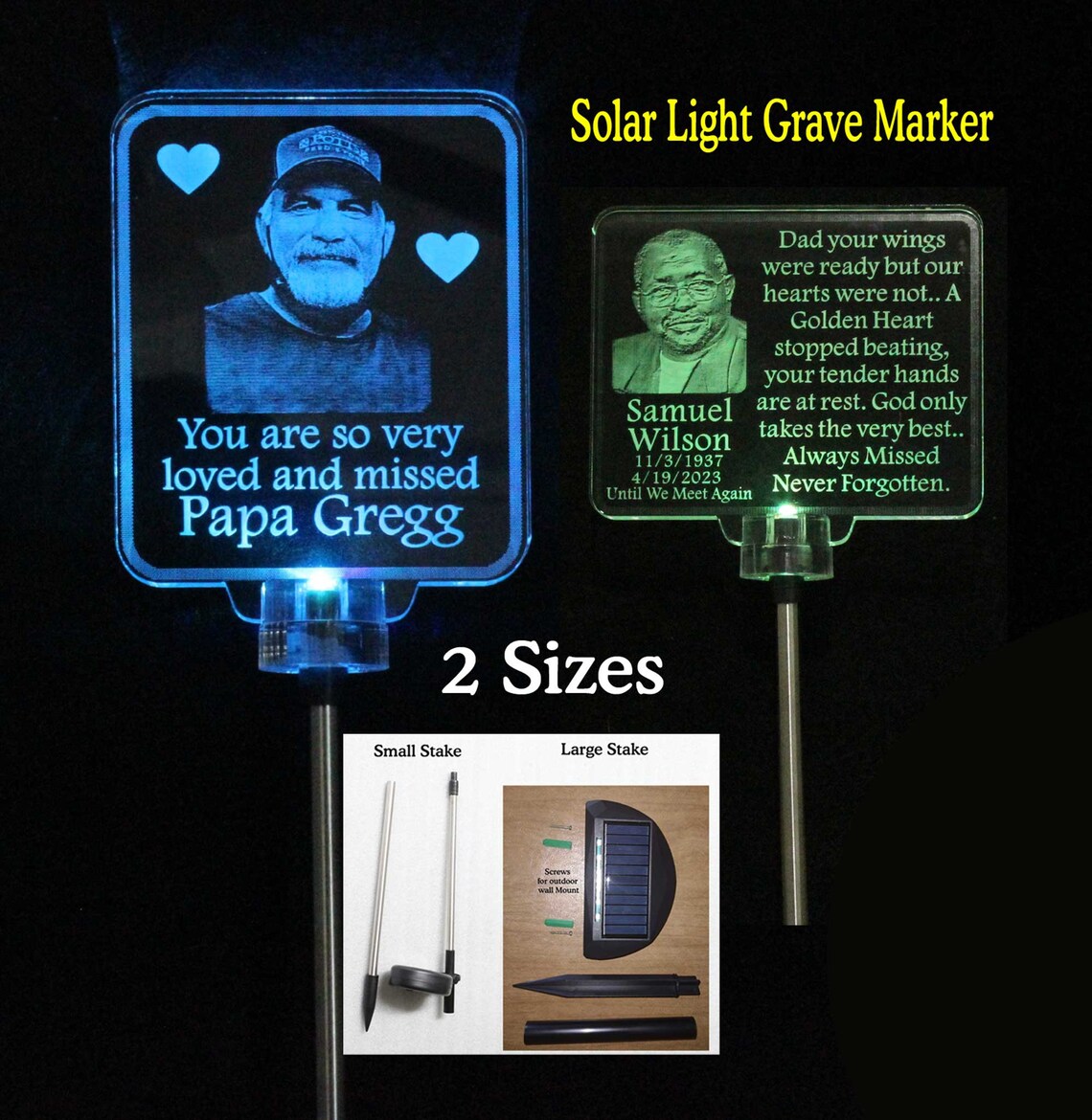 Custom Engraved Photo Solar Memorial Light - Grave Marker Tribute - Etsy