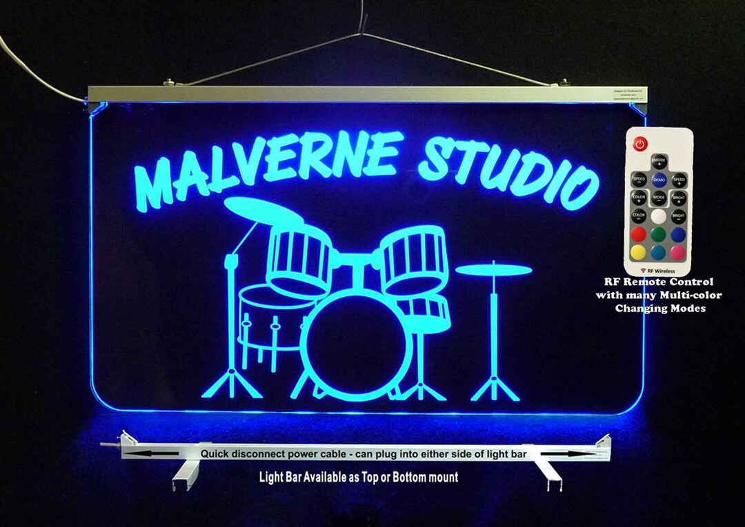Custom Edge Lit Drum Set Sign: Remote Controlled Multi-color LED Bar ...