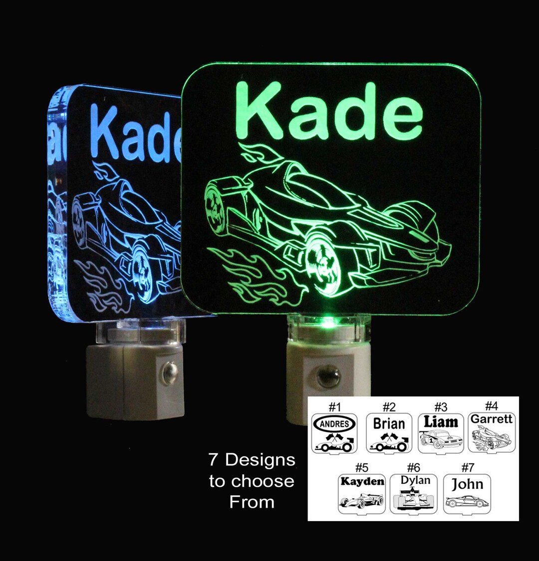 Personalized Kids Race Car LED Night Light: 7 Car Designs - Etsy