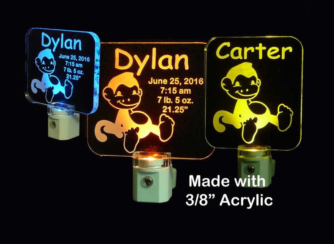 Personalized Kids Monkey LED Night Light: Handmade Acrylic Lamp - Etsy