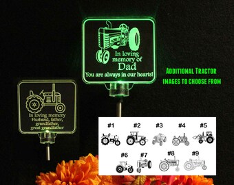 Personalized Tractor Solar Light Grave Marker Memorial | Etsy