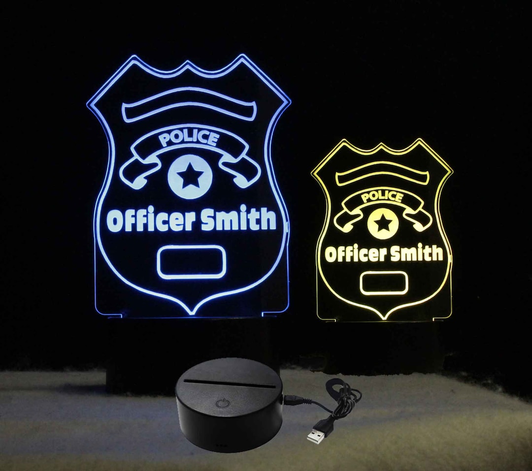 Personalized Police Badge LED Night Light: Laser Engraved Gift, in ...