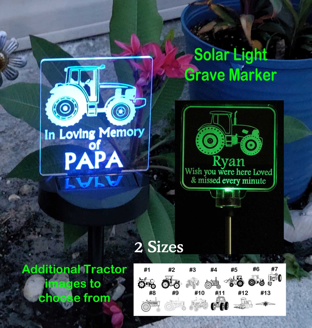 Personalized Grave Marker Solar Light With Tractor. Use for Garden ...