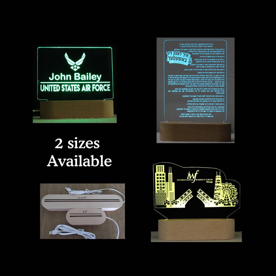 Personalized LED Desk Sign: Lighted Acrylic Name Plate With Wood Base ...