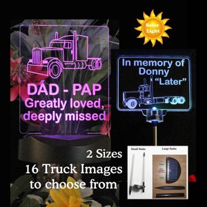 Semi Truck Grave Marker Solar Light, Custom Outdoor Sign, Memorial ...