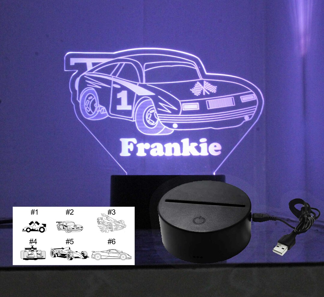 Race Car Personalized Night Light Racecar Light, Choose From 6 Car ...