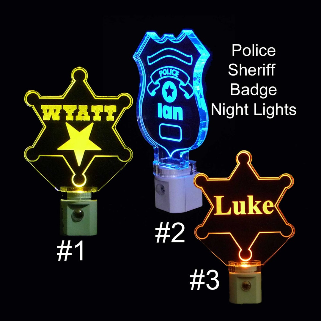 Sheriff Police Badge Personalized LED Night Light, Kids Lamp, Boys ...