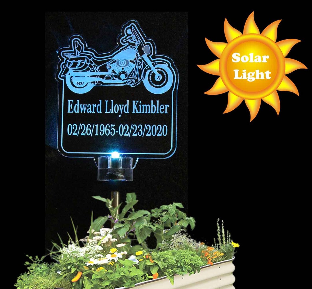Custom Solar Memorial Light - Motorcycle Grave Marker for Dad ...