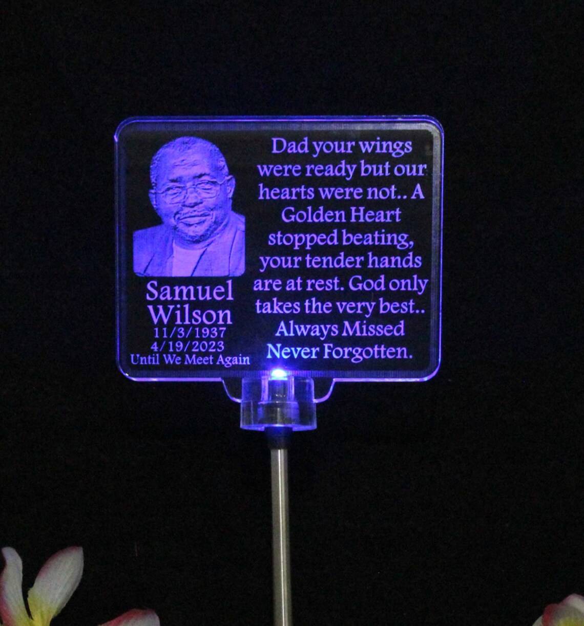 Custom Engraved Photo Solar Memorial Light - Grave Marker Tribute - Etsy