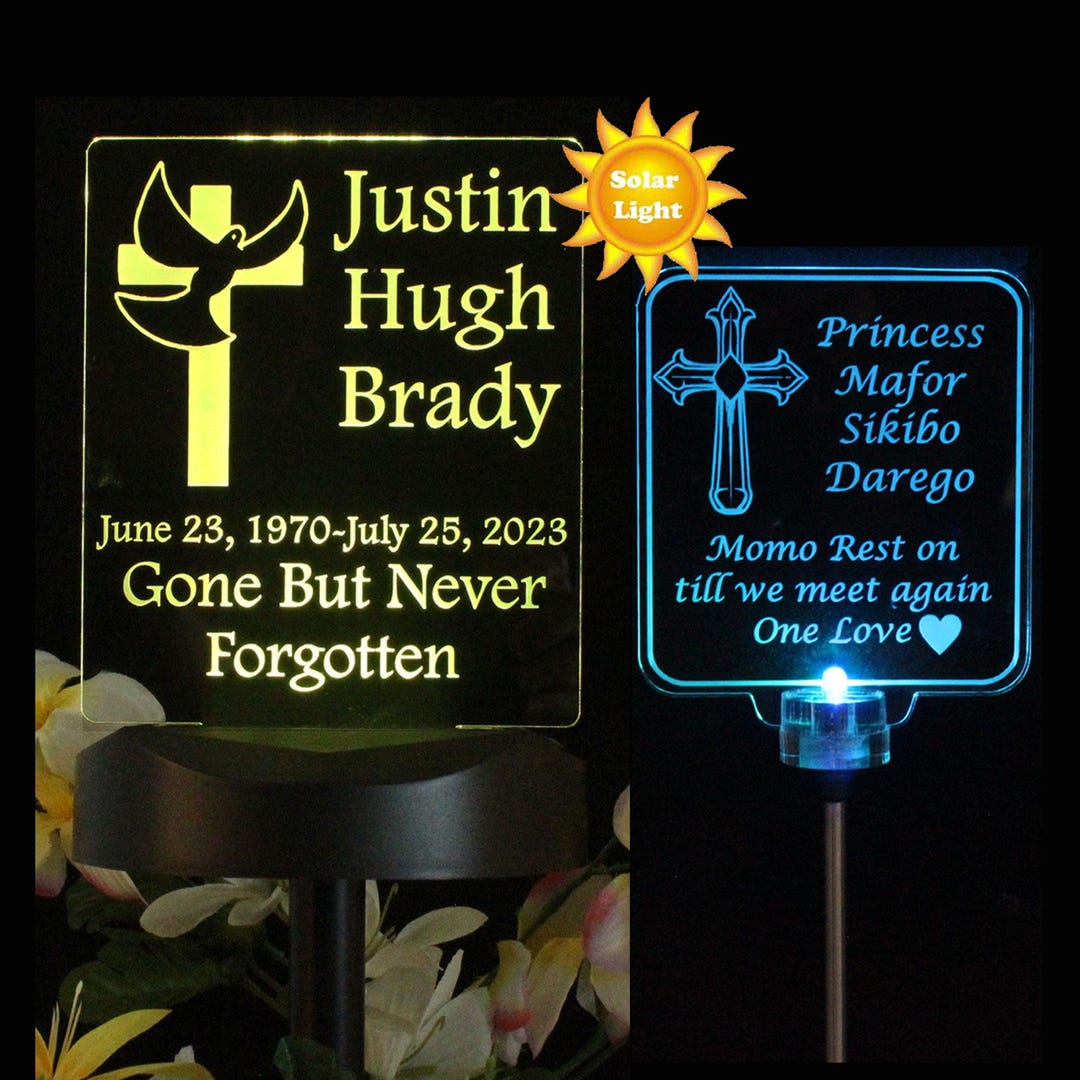 Memorial Gift, Personalized Solar Cross Grave Marker, Memorial Garden ...