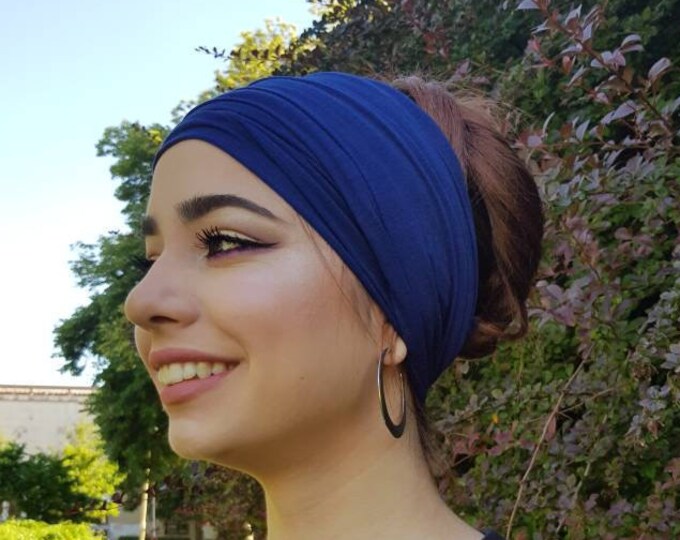 Royal Blue Head Scarf Boho Headband Dark Blue Head Wrap Headband for ...