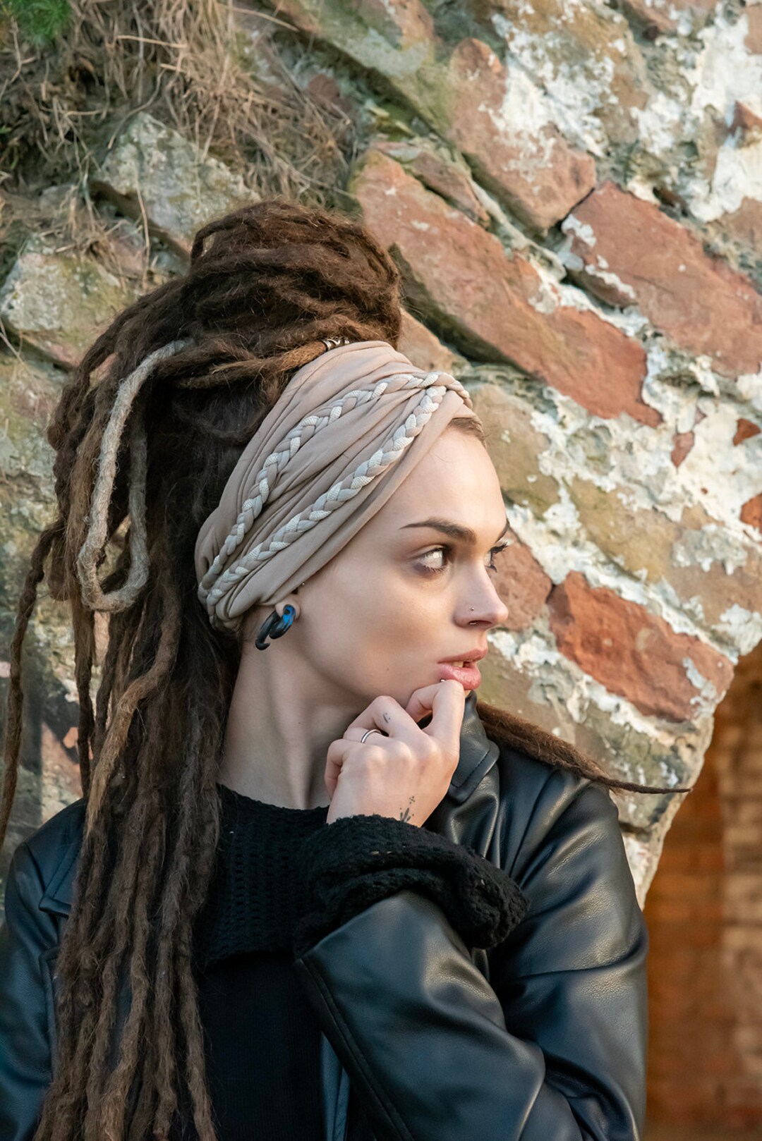 Cream Blush Wide Headband Boho Head Wrap Dreadband Turban Style Cotton ...