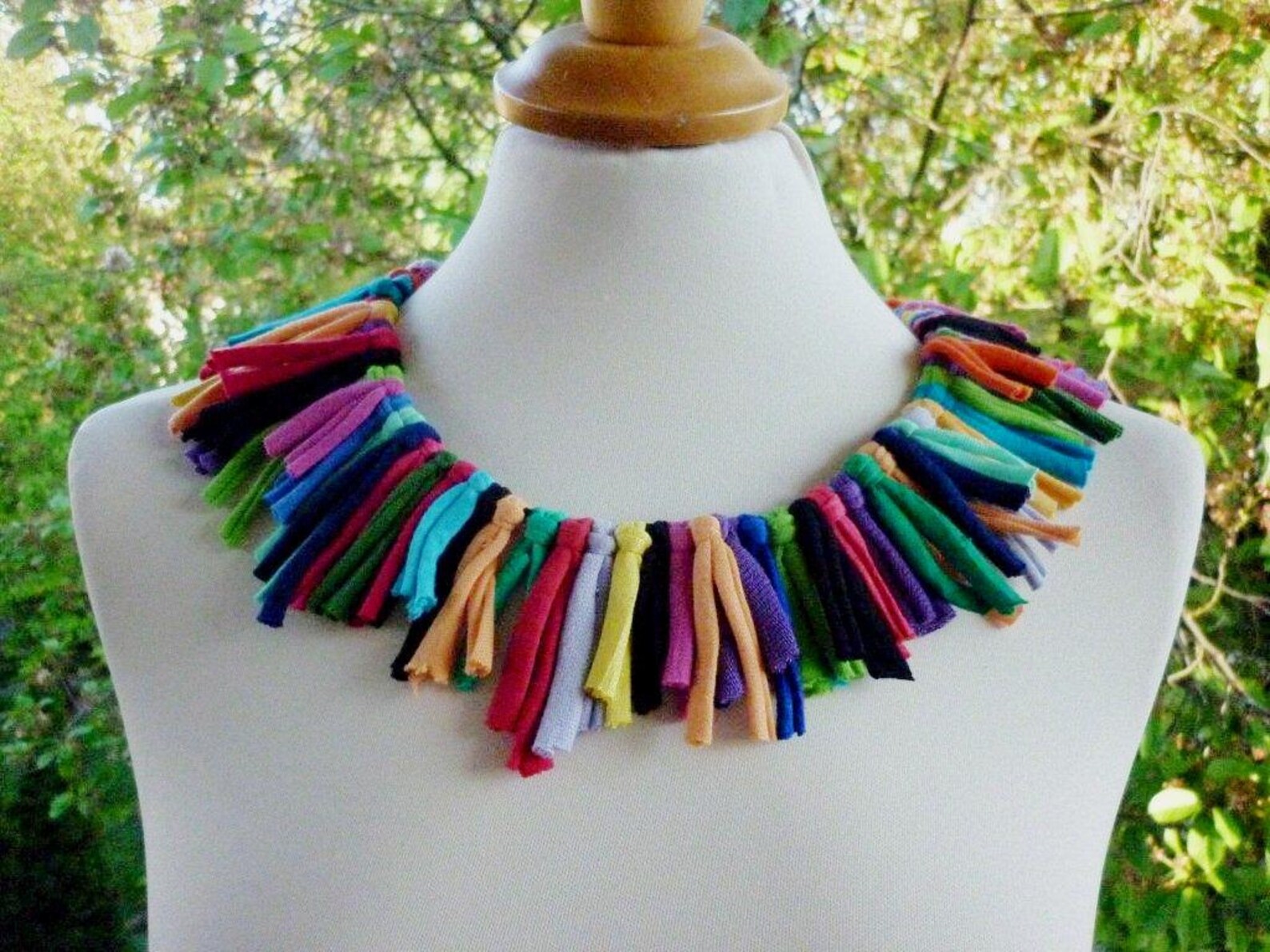 Colorful Fringe Necklace / Fabric Necklace / Cotton Necklace / - Etsy
