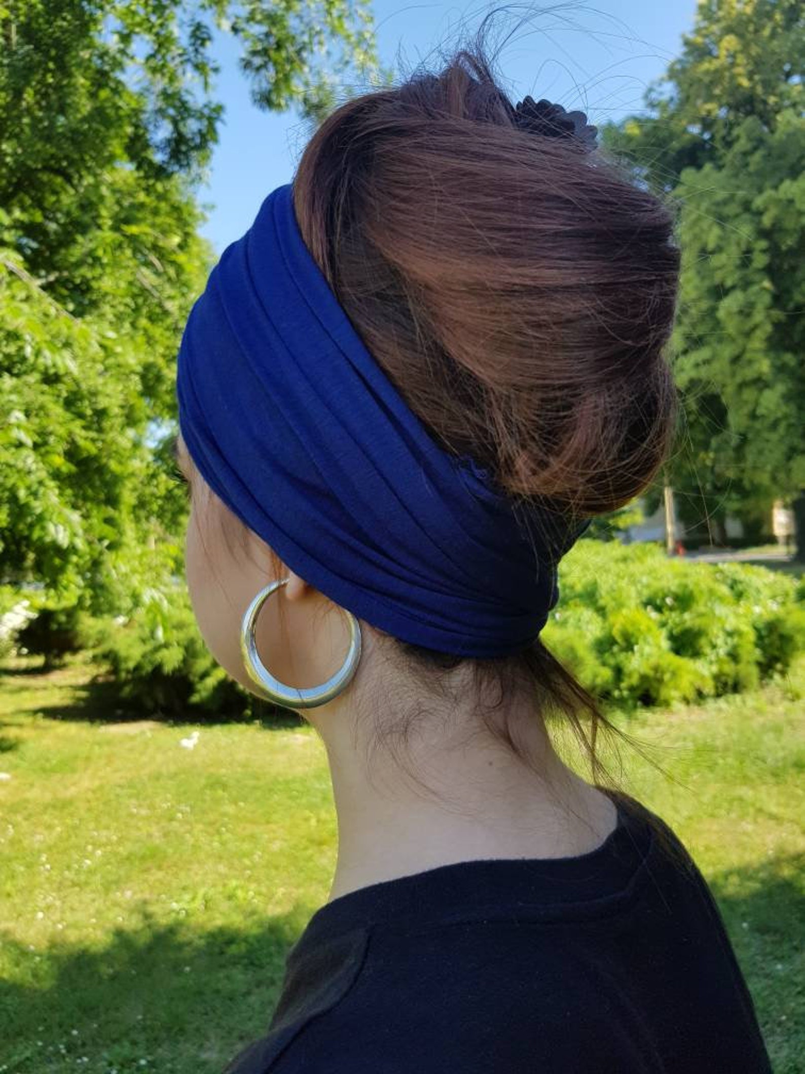 Royal Blue Head Scarf Boho Headband Dark Blue Head Wrap - Etsy