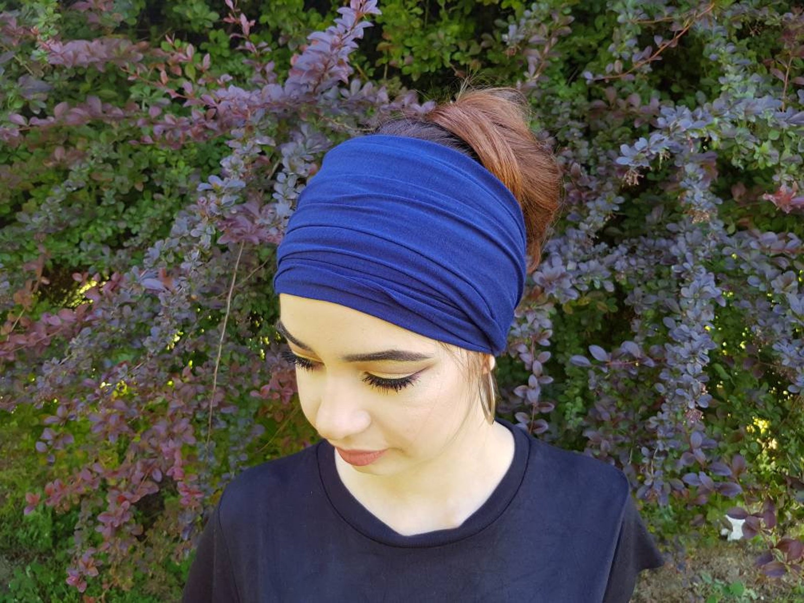 Royal Blue Head Scarf Boho Headband Dark Blue Head Wrap - Etsy