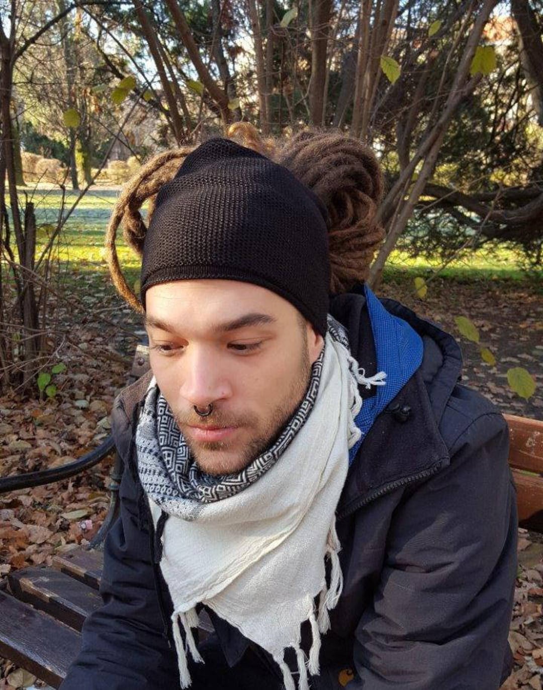 Knitted Headband for Men Head Scarf Head Wrap Black Dreadlock Tube Mens ...