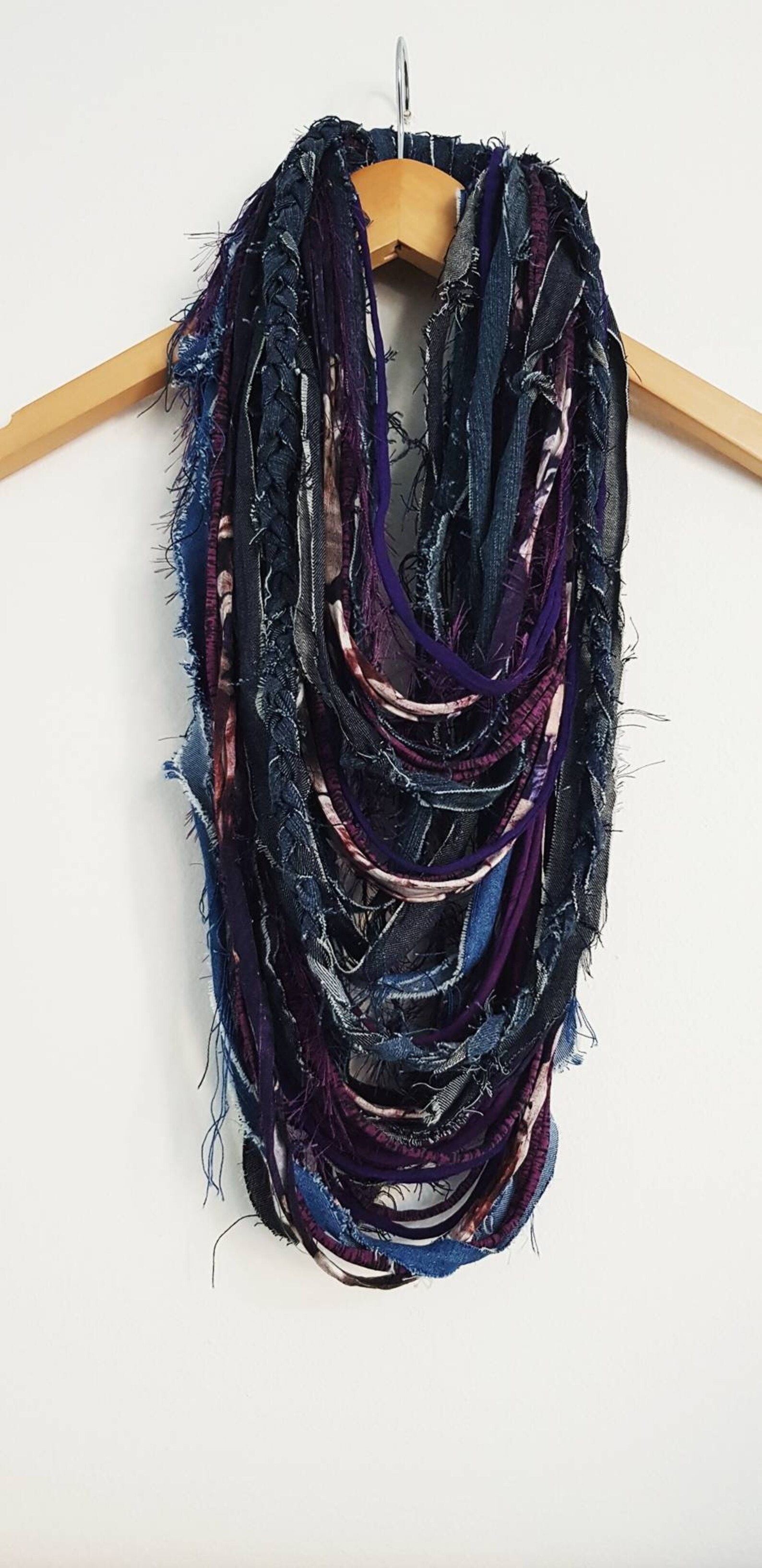 Die Frayed Jeans Denim Necklace Scruffy Torn Jeans Fabric | Etsy