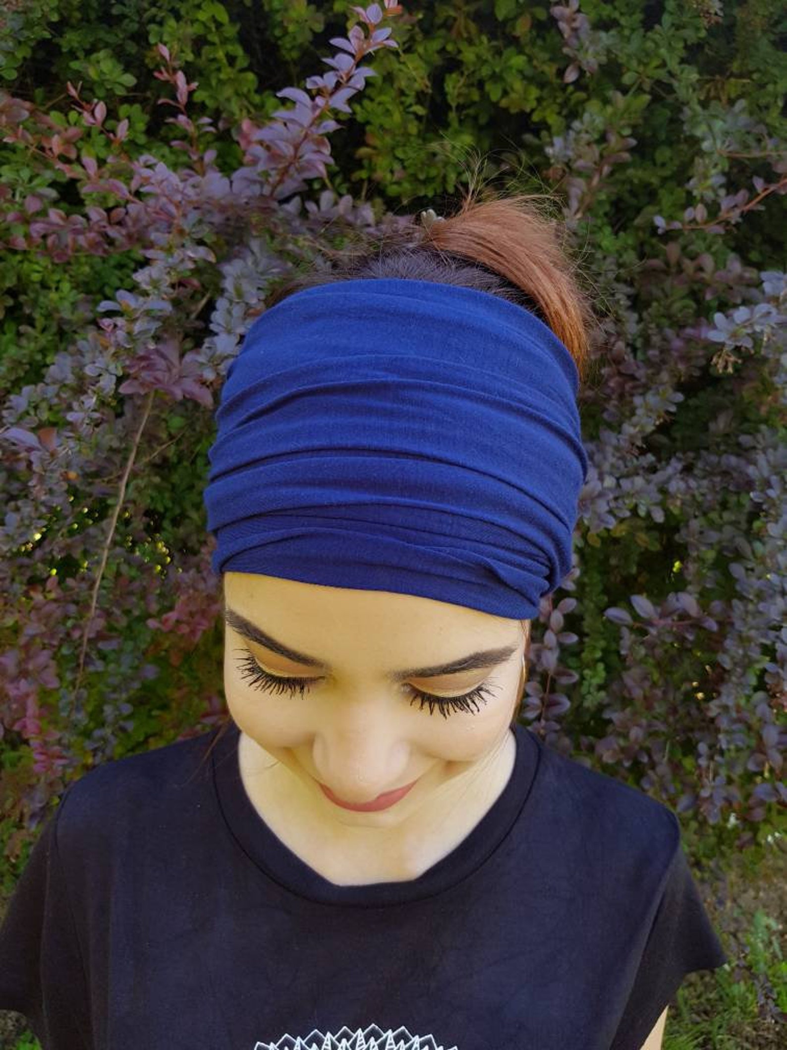 Royal Blue Head Scarf Boho Headband Dark Blue Head Wrap - Etsy