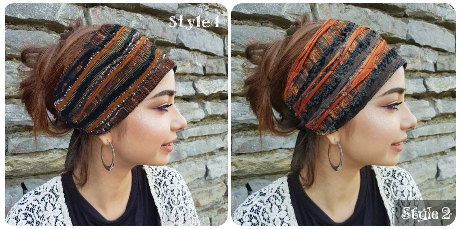 Earth Headband Black Brown Head Scarf Head wraps Bohemian | Etsy