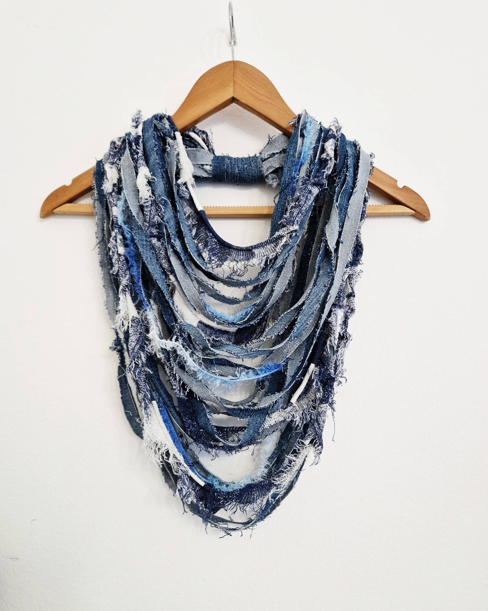 Upcycled Jeans Frayed Jeans Denim Scarf Necklace Fabric Jewelry Textile ...