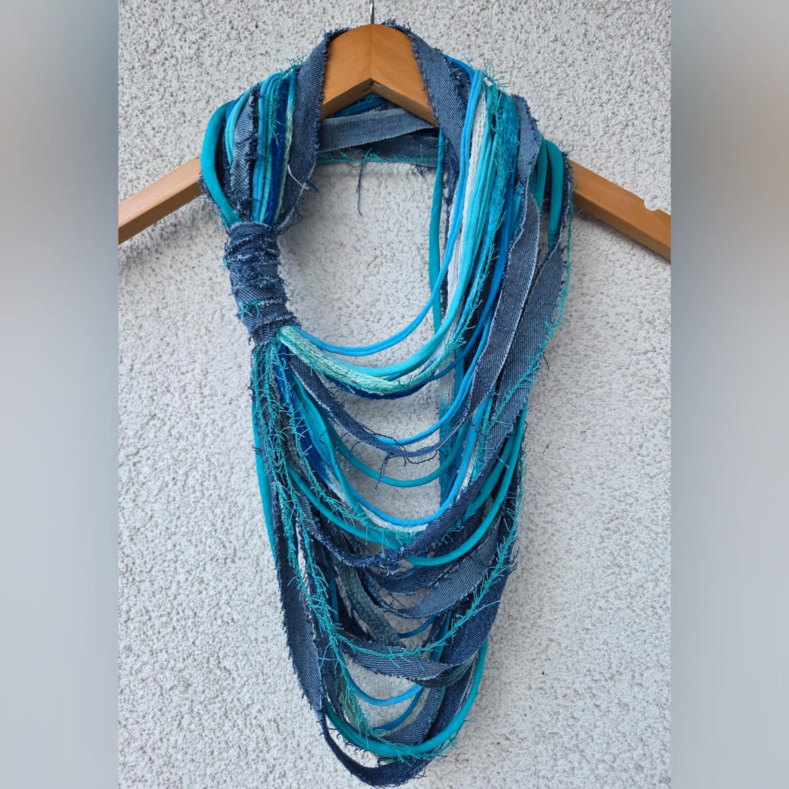 Old Jeans Denim Turquoise Scarf Necklace Fabric Jewelry Textile ...