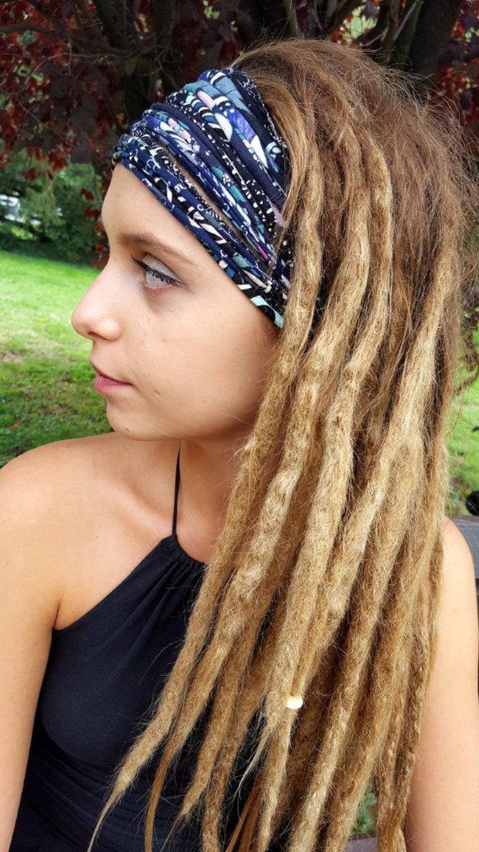 Dark Color Patterned Headband Dreadlock Accessories Head Scarf for ...