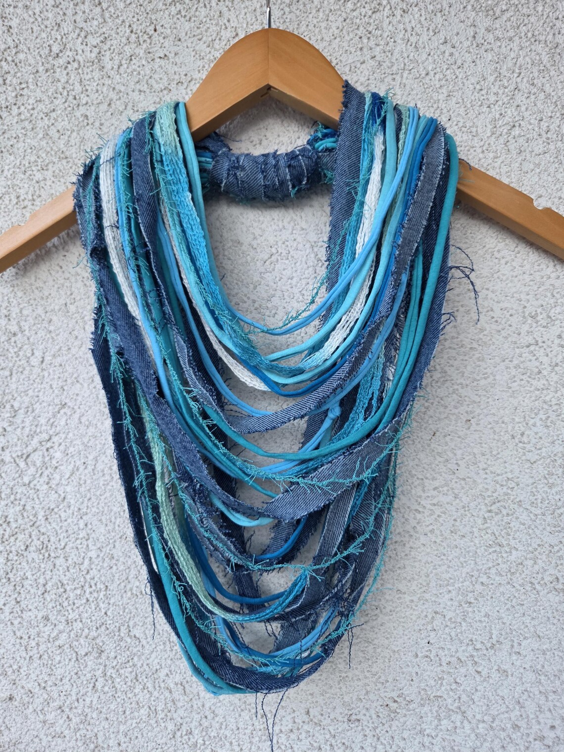 Old Jeans Denim Turquoise Scarf Necklace Fabric Jewelry Textile ...