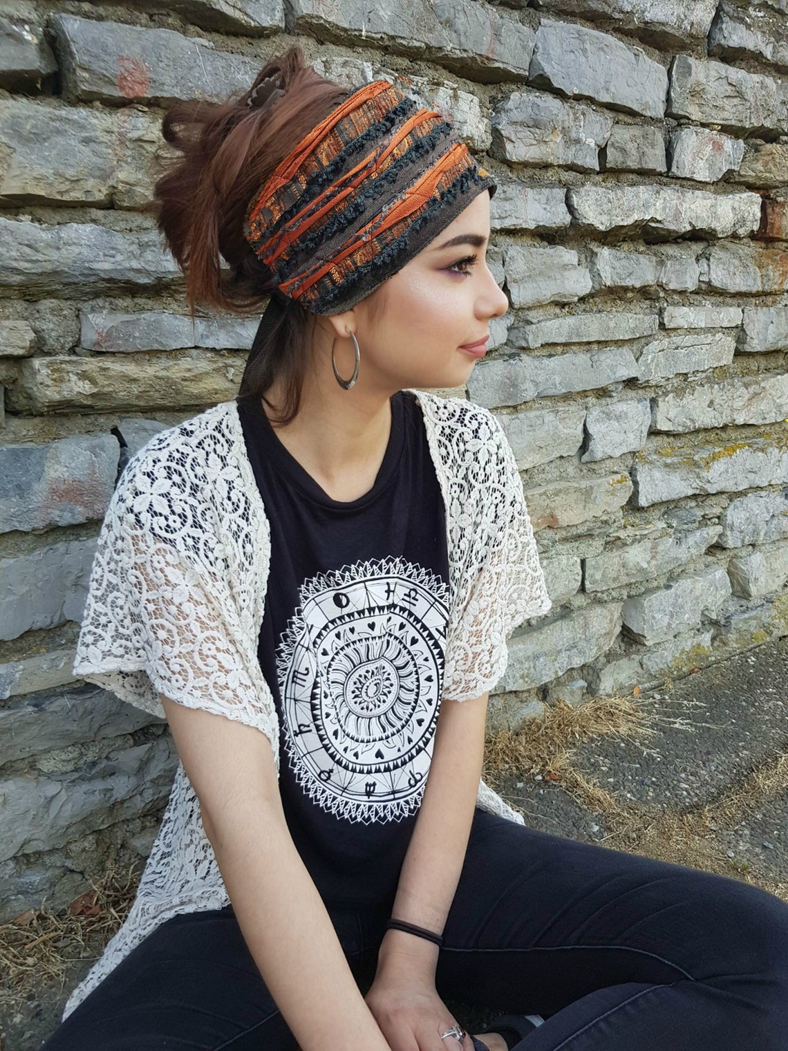 Earth Headband Black Brown Head Scarf Head Wraps Bohemian - Etsy UK