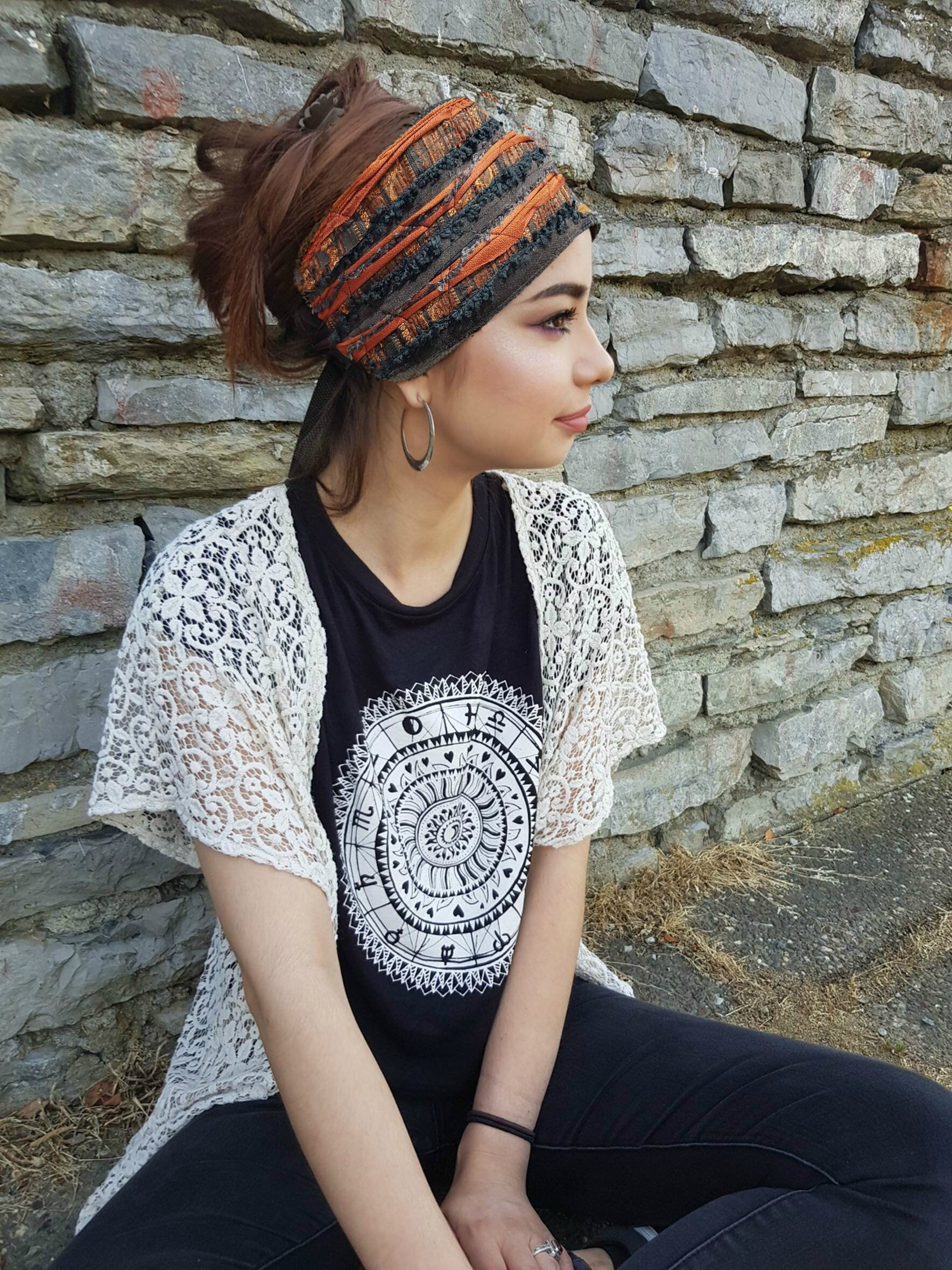 Earth Headband Black Brown Head Scarf Head Wraps Bohemian - Etsy UK