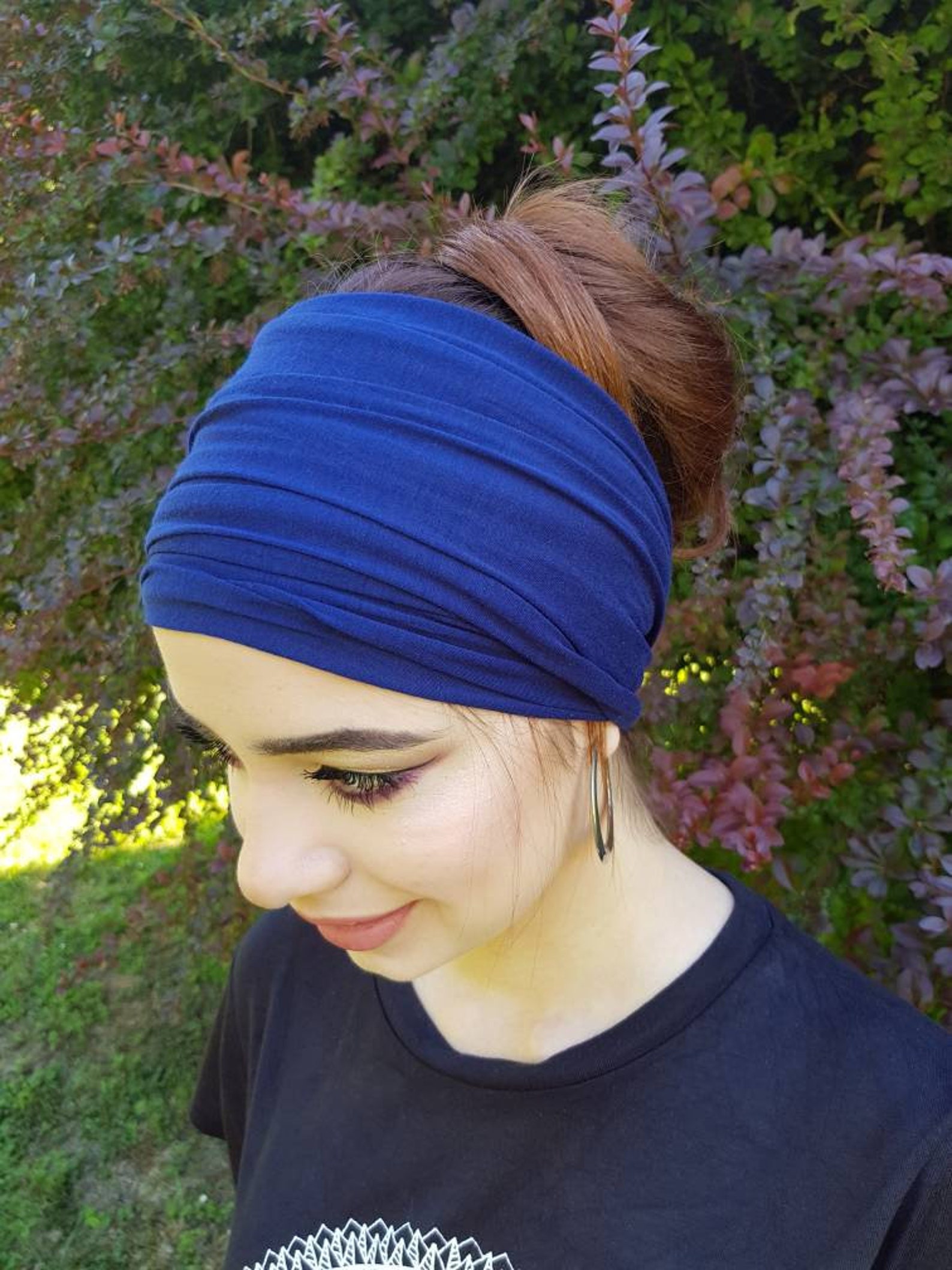 Royal Blue Head Scarf Boho Headband Dark Blue Head Wrap - Etsy