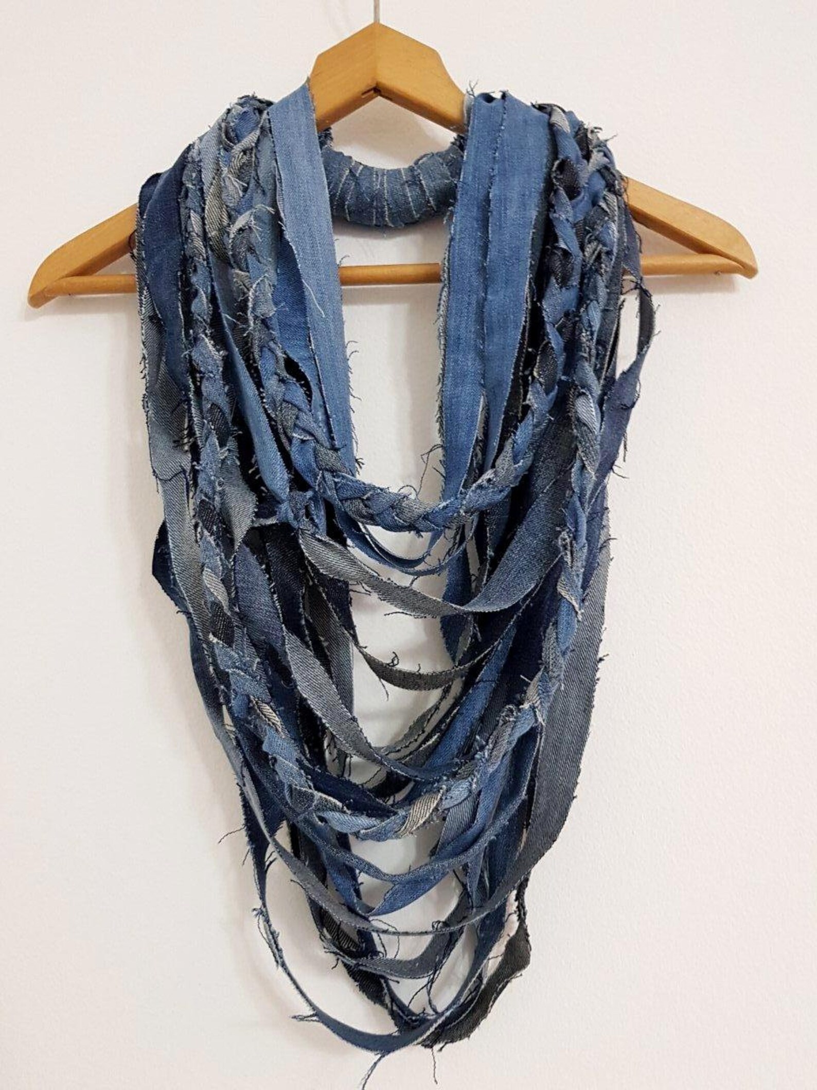 Jeans Denim Necklace Scruffy Torn Jeans Fabric Jewelry Textile | Etsy