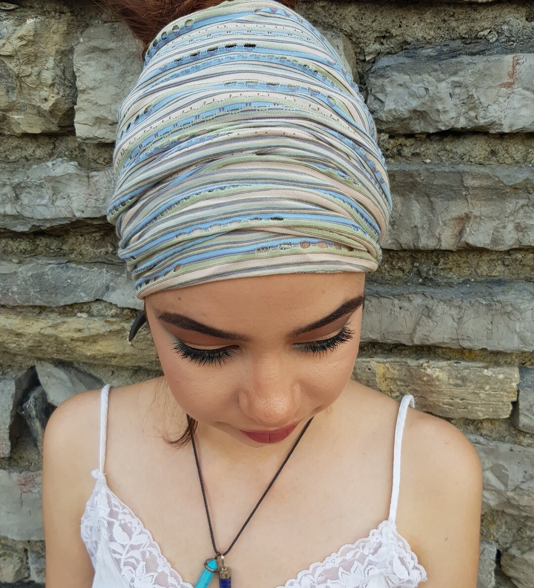 Pastel Head Scarf Light Turban Cotton Headband Jersey Scarf Black ...