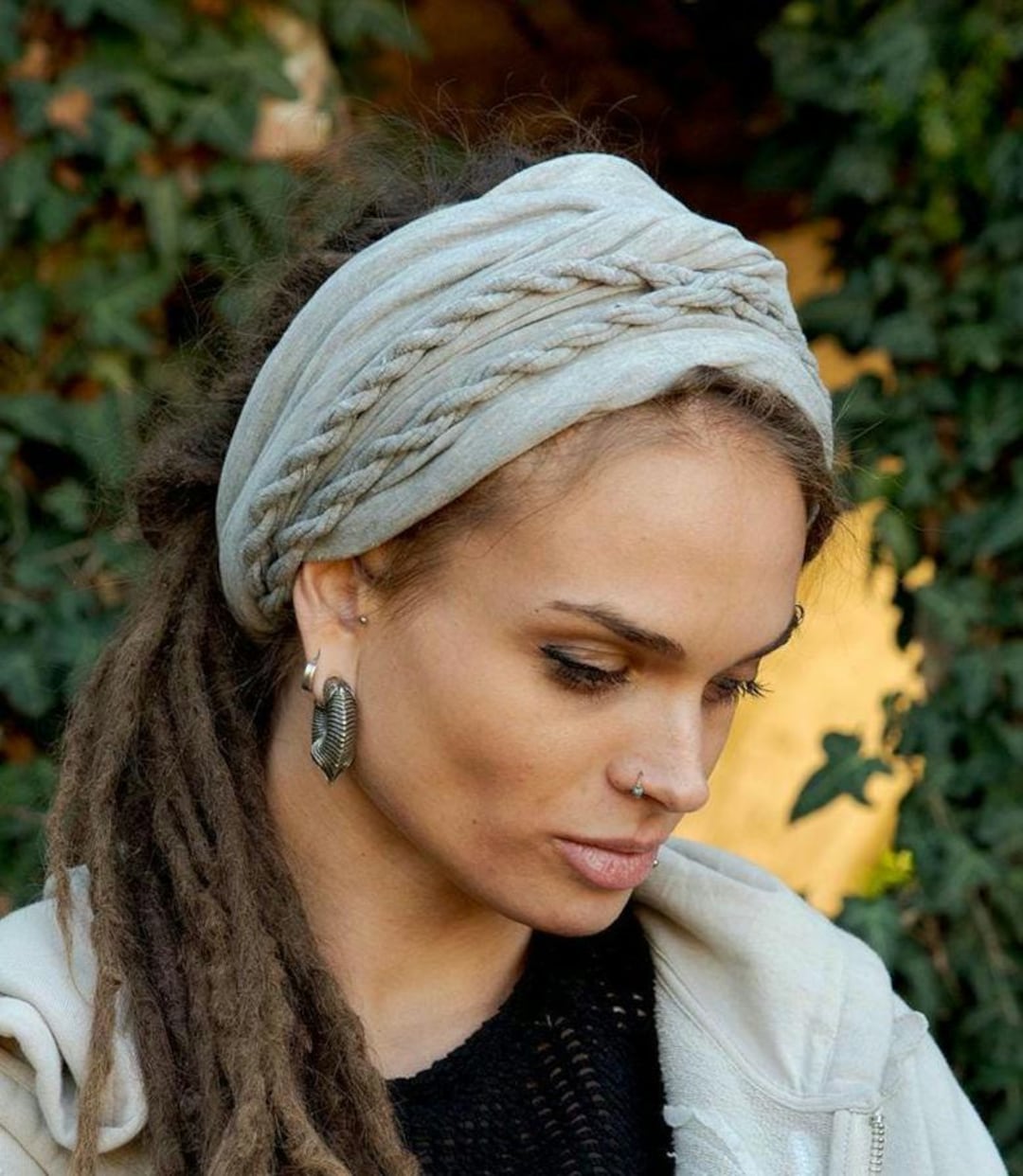 GRAY Headband Extra Wide Boho Head Wrap Turban Style Cotton Headband ...