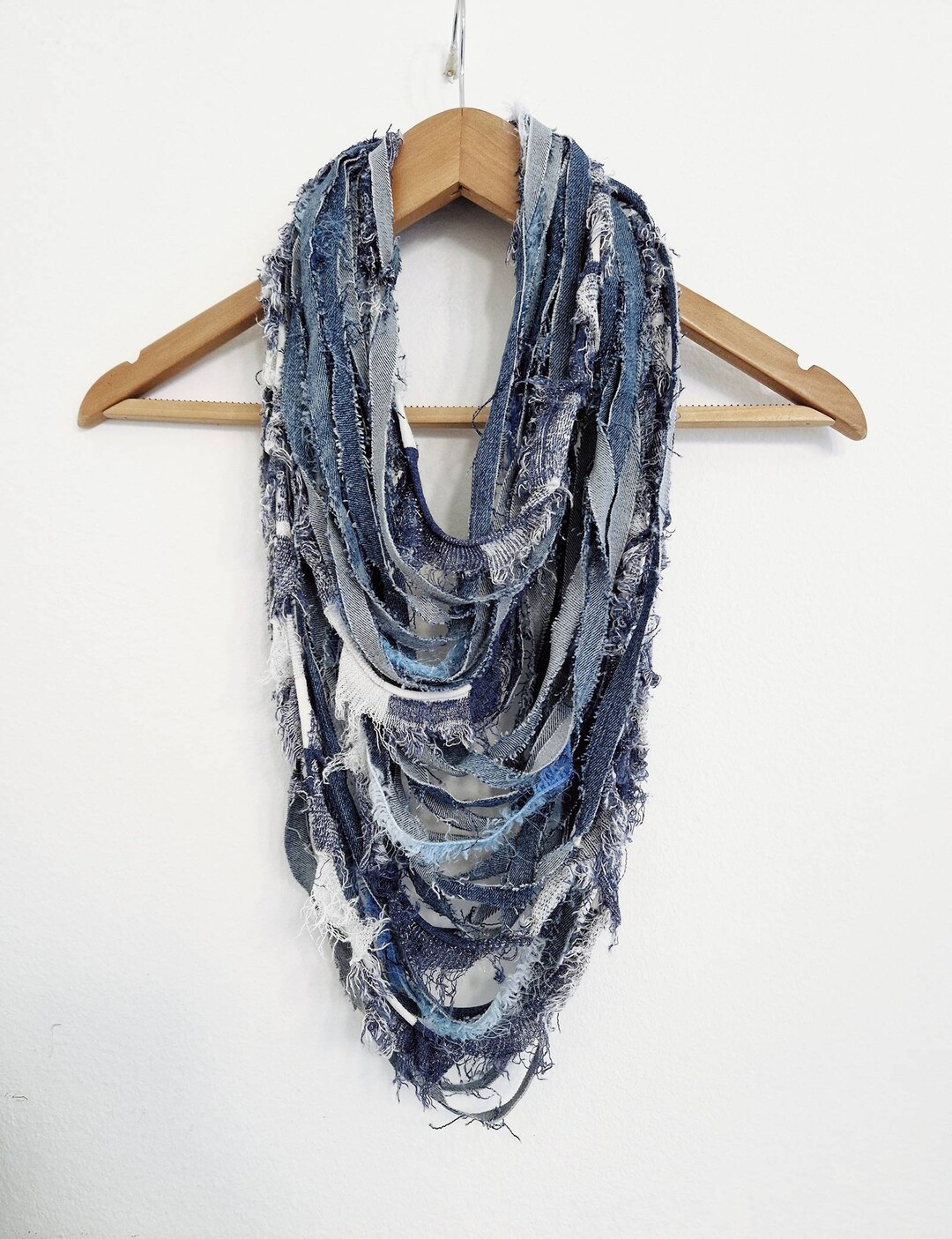 Upcycled Jeans Frayed Jeans Denim Scarf Necklace Fabric Jewelry Textile ...